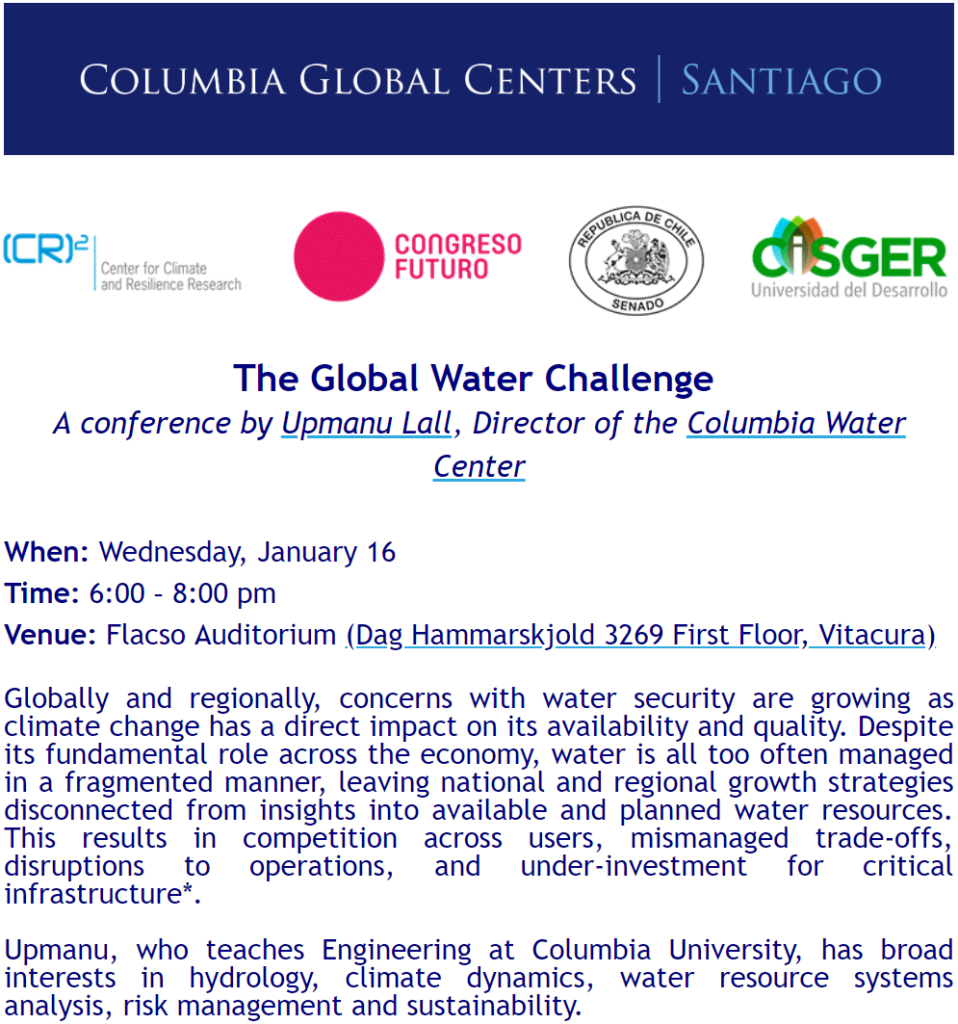 16 de enero | Conferencia «The global water challenge» | Centro de ...