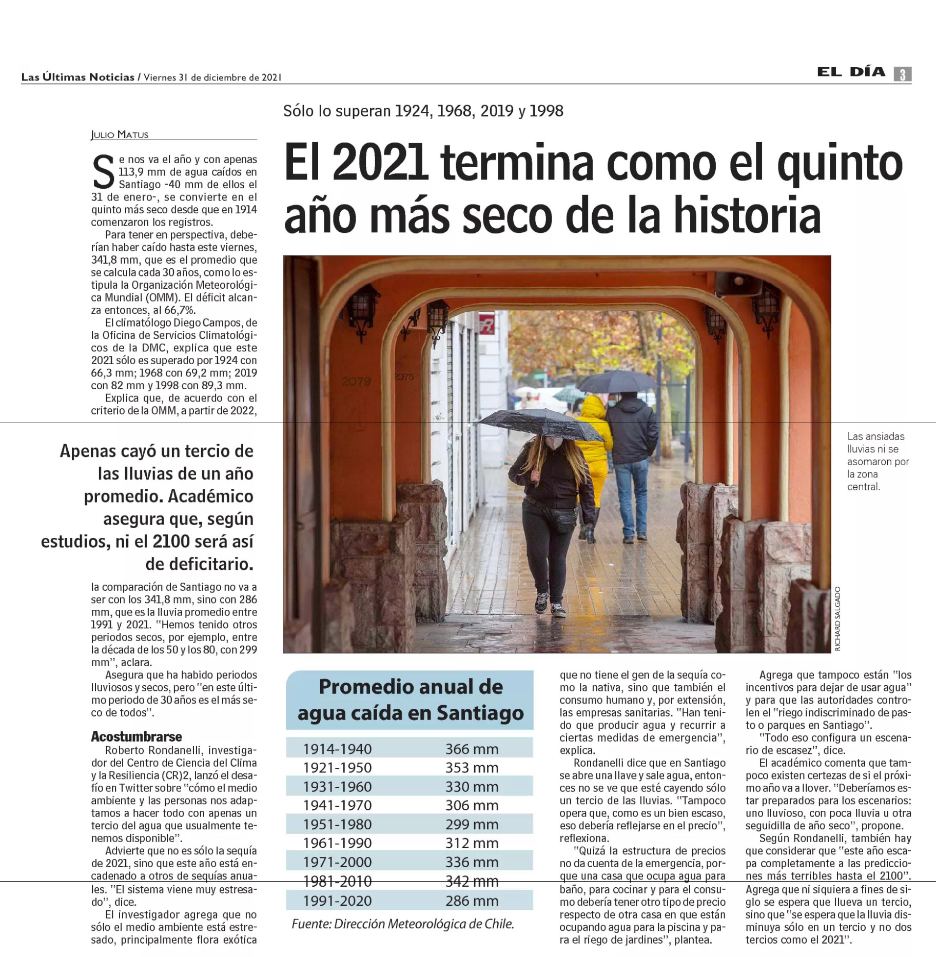 El 2021 termina como el año más seco de la historia (Las Últimas ...
